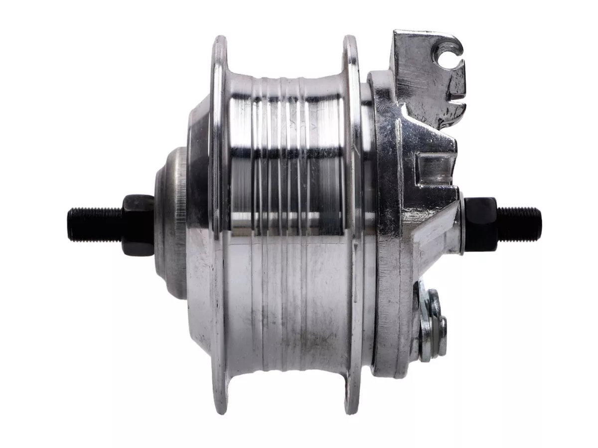 Complete wheel hub with brake anchor plate and front axle for Puch ...