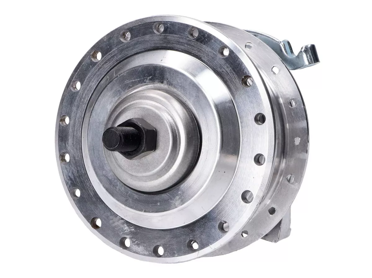 Complete wheel hub with brake anchor plate and front axle for Puch ...